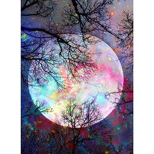 AIRDEA DIY 5D Diamond Painting Moon by Number Kits for Adults, Bright Moon Diamond Painting Kits Round Full Drill Diamond Art Kits Moon Night Picture Arts Craft for Home Wall Art Decor 11.8x15.8 inch