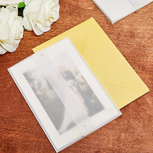 100 Pack Vellum Jackets for 5x7 Invitations, Bulk Transparent Paper Envelope Liners for Wedding Cards