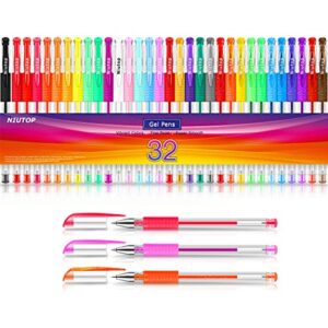 gel pens for adult coloring books, 32 colors gel marker set colored pen with 40% more ink for kids drawing, doodling, bullet journaling, crafts scrapbooks and taking note