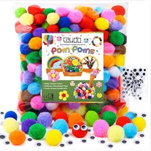 caydo [400 pcs] – 300 pieces 1 inch assorted pompoms with 100pieces wiggle eyes multicolor arts and crafts pom poms balls for kids diy art creative crafts decorations