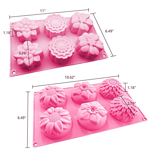 OBSGUMU 3 Pack Silicone Soap Molds,6 Cavities Flowers Soap Mold,Rectangle and Different Flower shapes, Perfect for Soap Making, Handmade Cake Chocolate Biscuit, Pudding (Pink)