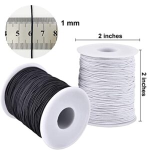 Stretchy String for Bracelets, 4 Rolls 1 mm Sturdy Elastic String Elastic Cord for Jewelry Making, Necklaces, Beading (2 Black+ 2 White)