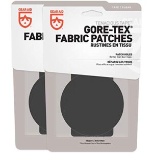 gear aid tenacious tape gore-tex fabric patches , black, 3” round & 2” x 4” rectangle, 2 count (pack of 2)