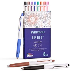 writech retractable gel ink pens: multicolor 0.5mm fine point pen no smear & bleed for journaling sketching drawing notetaking extra smooth writing silent click pen set up-gel 8ct