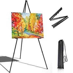 portable artist easel stand 63 inches – black picture stand painting easel with bag – table top art drawing easels for painting canvas, wedding signs, poster, tabletop easels display metal tripod