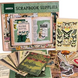 anerza 531 pcs vintage scrapbooking supplies stickers, aesthetic scrapbook paper art journaling kit for bullet journals, ephemera for junk journal, washi stickers, cottagecore decoupage for adults