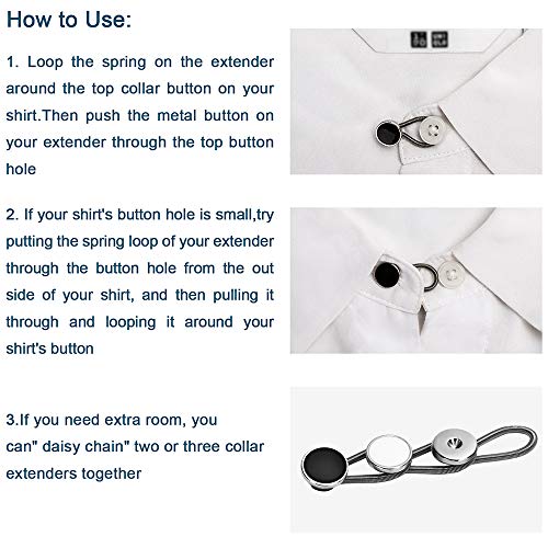 12pcs, Collar Extenders, Comfy & Premium Invisible Neck Extender, Adds 1 in Instantly, Button Extenders for Mens Dress Shirts Suits Trouser, Coat, Shirts (Black, White, Silver)