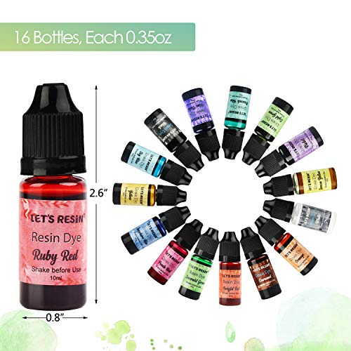 LET'S RESIN Epoxy Resin Pigment 16 Color Liquid Epoxy Resin Dye, Concentrated Epoxy Resin Paint,Resin Colorant for Resin Coloring,Resin Jewelry, Resin Art Crafts DIY Making (Each 0.35oz)