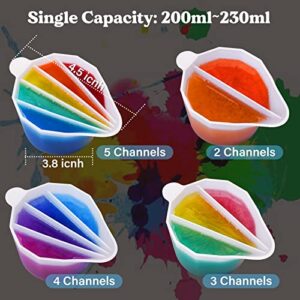 LET'S RESIN Silicone Split Cups,4Pcs Thicken&Rusable Resin Mixing Cups with 2-5Channels,Dividers Paint Pouring Supplies,Fluid Art for Resin Crafts,Acrylic Paint Pouring,Drawing