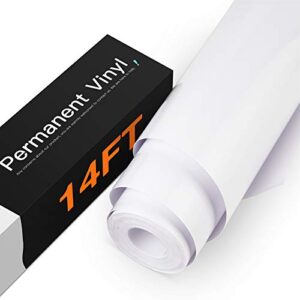 htvront white permanent vinyl, white vinyl for cricut – 12″ x 14 ft white adhesive vinyl roll for cricut, silhouette, cameo cutters, signs, scrapbooking, craft, die cutters (glossy white)