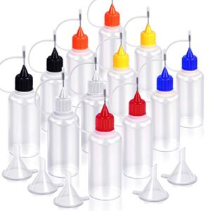 12pcs precision tip applicator bottles, ygdz 30ml needle tip squeeze glue bottles for paint quilling craft, 6 colors precision bottles with 5 mini funnels