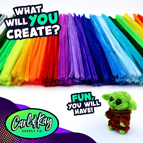 Carl & Kay 348 Pipe Cleaners & 48 Googly Eyes - Chenille Stems Pipe Cleaners Craft - Colorful Pipe Cleaners for Crafts - Colored Pipe Cleaners for Kids - Bulk Pipe Cleaners - Soft Fuzzy Chenille Stems