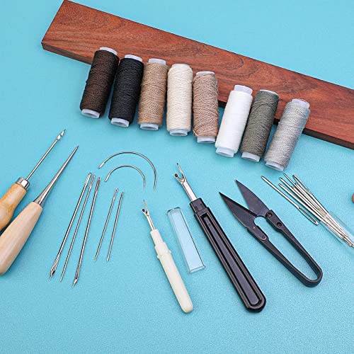 Upholstery Repair Sewing Kit Heavy Duty Sewing Kit with Sewing Awl, Seam Ripper, Hand Sewing Stitching Needles, Sewing Thread, Leather Craft Tool Kit for Shoes Sofa Tent Carpet Leather Craft DIY