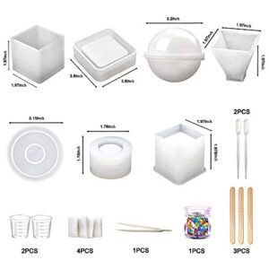 Resin Molds Silicone Kit 20Pcs,Epoxy Resin Molds Including Sphere,Cube,Pyramid,Square,Round, Used for Create Art,DIY,Ash trays,Coasters,Candles.Bonus Decorative Sequins and The Complete Set Tools