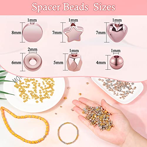 2160 Pieces Gold Spacer Beads Set, Assorted Bracelet Beads Round Beads Star Beads Gold Beads for Bracelet Jewelry Making(Gold, Sliver, Rose Gold, KC Gold)