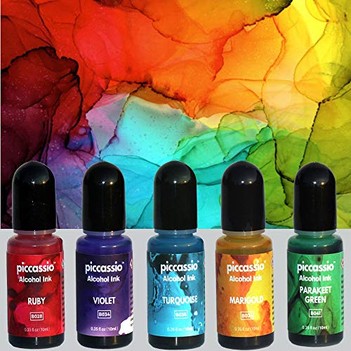 Alcohol Ink Set - 24 Highly Saturated Alcohol Inks - Acid-Free, Fast-Drying and Permanent Alcohol-Based Inks - Versatile Alcohol Ink for Epoxy Resin, Tumblers, Fluid Art Painting, Glass, Metal etc.