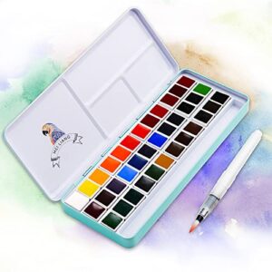 meiliang watercolor paint set, 36 vivid colors in pocket box with metal ring and watercolor brush, perfect for students, kids, beginners and more