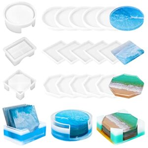 18 pieces resin coaster molds, coaster molds for epoxy resin with storage box mold for diy art craft cup mats