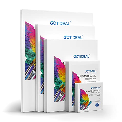 GOTIDEAL Canvases for Painting, 18 Pack Canvas Boards Multipack 4x4", 5x7", 8x10", 9x12",11x14",Primed White Blank Artist Canvas Panels Variety Pack for Acrylic Paint, Oil Paint, Watercolor, Gouache