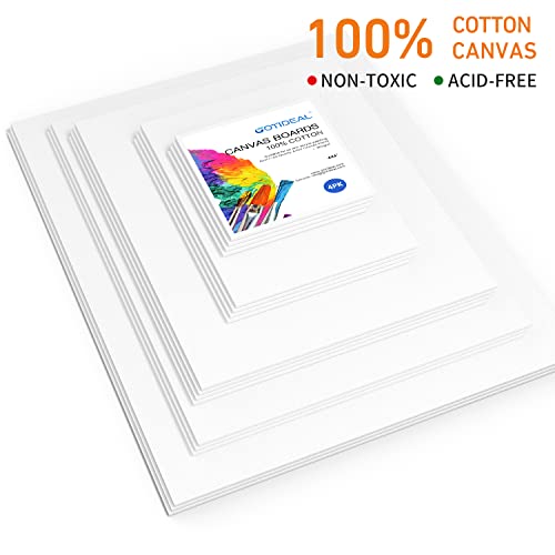 GOTIDEAL Canvases for Painting, 18 Pack Canvas Boards Multipack 4x4", 5x7", 8x10", 9x12",11x14",Primed White Blank Artist Canvas Panels Variety Pack for Acrylic Paint, Oil Paint, Watercolor, Gouache