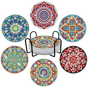 asiphitu diamond painting coasters with holder 6 pcs diamond art kits diy mandala coasters diamond painting kits arts and crafts for adults, beginners & kids