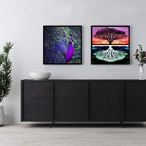 FineGearPow 4 Pack 5D Diamond Painting Kits for Adults, DIY Diamond Art for Adults, Full Drill Crystal Art for Home Wall Decor Diamond Dots, 11.8" x 11.8" / 15.7" (Peacock Elephant Trees Night)