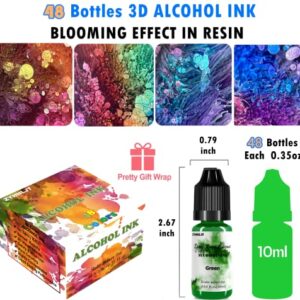 Alcohol Ink Set – 48 Bottles Vibrant Colors High Concentrated Alcohol-Based Ink, Concentrated Epoxy Resin Paint Colour Dye, Great for Painting,Resin Petri Dish, Coaster,Tumbler Cup Making,(10ml Each)