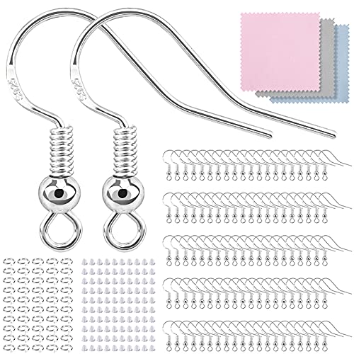 100 PCS/50 Pairs Earring Hooks, 925 Sterling Silver Hypoallergenic Earring Hooks for Jewelry Making, 300 PCS Upgraded Earring Making kit, Earring Making Supplies with Earring Backs and Jump Rings