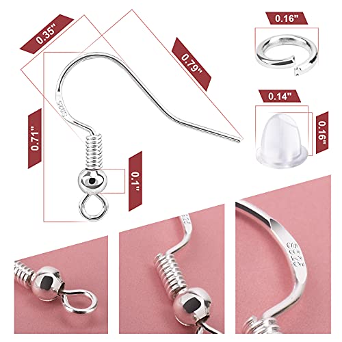 100 PCS/50 Pairs Earring Hooks, 925 Sterling Silver Hypoallergenic Earring Hooks for Jewelry Making, 300 PCS Upgraded Earring Making kit, Earring Making Supplies with Earring Backs and Jump Rings