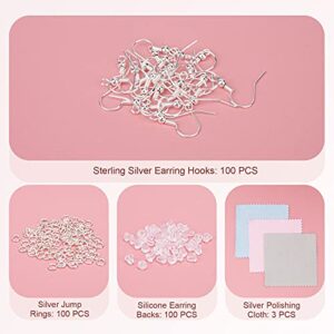 100 PCS/50 Pairs Earring Hooks, 925 Sterling Silver Hypoallergenic Earring Hooks for Jewelry Making, 300 PCS Upgraded Earring Making kit, Earring Making Supplies with Earring Backs and Jump Rings