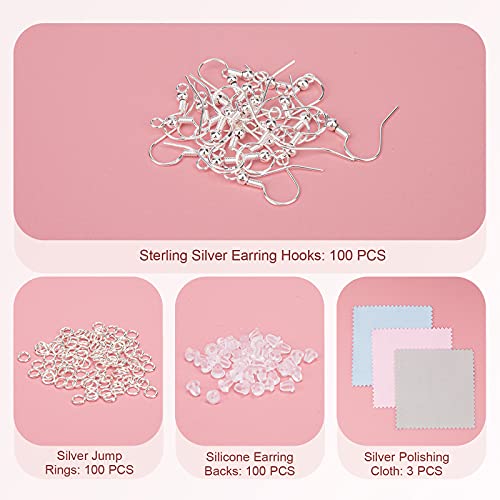 100 PCS/50 Pairs Earring Hooks, 925 Sterling Silver Hypoallergenic Earring Hooks for Jewelry Making, 300 PCS Upgraded Earring Making kit, Earring Making Supplies with Earring Backs and Jump Rings