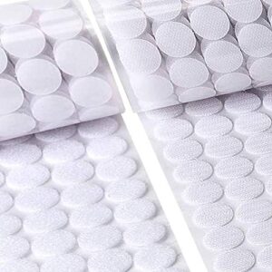 self adhesive dots, 1000pcs(500 pair sets) 0.59 inch diameter strong self adhesive dots for classroom nylon sticky back coins hook loop strips, small circle dots stickers tapes, white