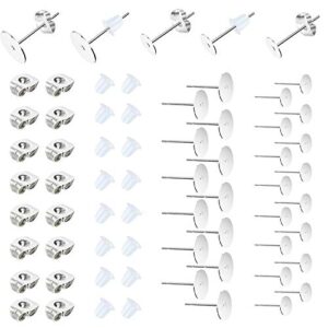 450pcs earring posts stainless steel flat pad,hypoallergenic stud earrings with butterfly and rubber bullet earring backs for jewelry diy making findings (silver) (silver)