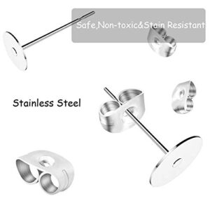 450PCS Earring Posts Stainless Steel Flat Pad,Hypoallergenic Stud Earrings with Butterfly and Rubber Bullet Earring Backs for Jewelry DIY Making Findings (Silver) (Silver)