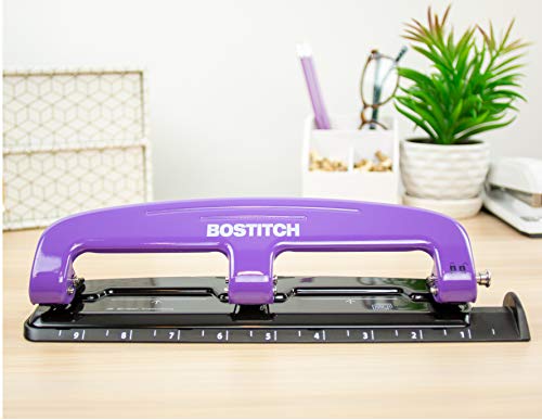 Bostitch Office EZ Squeeze Reduced Effort 3-Hole Punch, 12 Sheets, Purple (2105), 1.6" x 3" x 11"