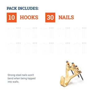 Heavy Duty Picture Frame Hooks Supports Up to 100 lbs - 10 Pack with Nails | Picture Hanging Hooks for Drywall - Mirror Hanging Hardware - Plaster Wall Picture Hangers