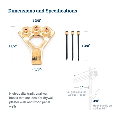 Heavy Duty Picture Frame Hooks Supports Up to 100 lbs - 10 Pack with Nails | Picture Hanging Hooks for Drywall - Mirror Hanging Hardware - Plaster Wall Picture Hangers