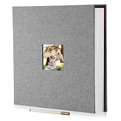 HenPisen Large Photo Album Self Adhesive Scrapbook Magnetic Album for 3x5 4x6 5x7 6x8 8x10 Pictures 40 Pages Linen Cover DIY Photo Album with A Metallic Pen and DIY Sticker(Grey)