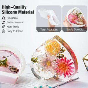 Resin Molds Silicone Kit, 8 in 1 Silicone Molds for Epoxy Resin, Large Resin Molds for Flowers Preservation, Ideal Resin Starter Kit Including Hexagon, Heart, Sphere, Pyramid, Cube and Set Tools