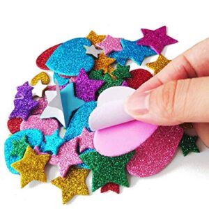 260 Pieces Colorful Glitter Foam Stickers Self Adhesive Stars Mini Heart Shapes Glitter Stickers, Kid's Arts Craft Supplies Greeting Cards Home Decoration Stars&Heart Shapes