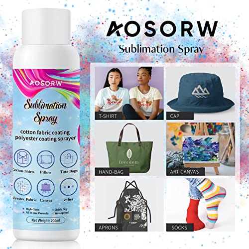 AOSORW 200 ml Sublimation Spray for Cotton Shirts, Sublimation Coating Spray for T-Shirts, Canva, Poly T Plus Sublimation Supplies for Cotton, Canvas, Polyester Fabric, Quick Dry, High Gloss