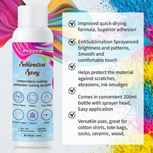 AOSORW 200 ml Sublimation Spray for Cotton Shirts, Sublimation Coating Spray for T-Shirts, Canva, Poly T Plus Sublimation Supplies for Cotton, Canvas, Polyester Fabric, Quick Dry, High Gloss