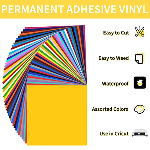 Huaxing Permanent Adhesive Vinyl Bundle, Premium Adhesive Vinyl with Matte, Glossy Vinyl Sheets (90 Pack, 12" x 12") and 10 Transfer Tape for Deco Sticker, Signs and Craft Cutters