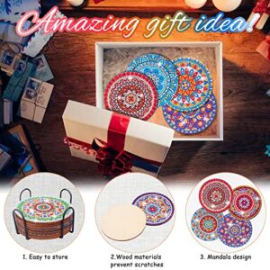 BSRESIN 8 Pcs Diamond Painting Coasters with Holder, Mandala Coasters DIY Diamond Art Crafts for Adults, Small Diamond Painting Kits Accessories