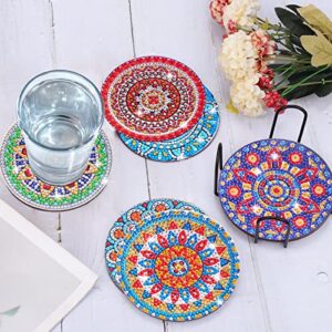 BSRESIN 8 Pcs Diamond Painting Coasters with Holder, Mandala Coasters DIY Diamond Art Crafts for Adults, Small Diamond Painting Kits Accessories