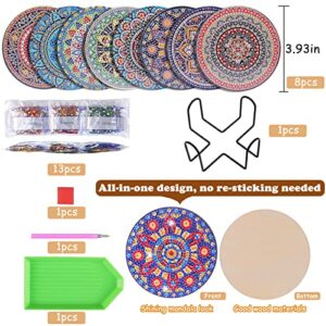 BSRESIN 8 Pcs Diamond Painting Coasters with Holder, Mandala Coasters DIY Diamond Art Crafts for Adults, Small Diamond Painting Kits Accessories