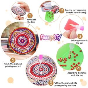 BSRESIN 8 Pcs Diamond Painting Coasters with Holder, Mandala Coasters DIY Diamond Art Crafts for Adults, Small Diamond Painting Kits Accessories