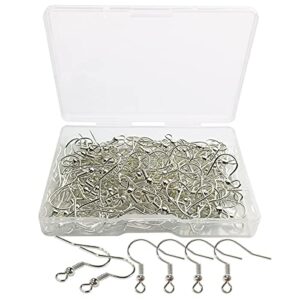 120pcs earring hooks with ball and coil, hypo allergenic plated silver ear wires with transparent storage box, for diy jewelry making