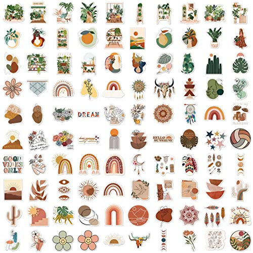 ANERZA 200 PCS Aesthetic Boho Stickers, Cute Vinyl Waterproof Stickers for Water Bottles Laptop Phone Journaling Scrapbook Junk Journal, Small Business Supplies, Plant Sticker Packs for Adults Teens