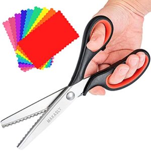 makasla pinking shears scissors for fabric, craft scissors decorative edge, zig zag scissors with serrated cutting edge, professional sewing pinking shear for fabric/leather/paper craft (red)